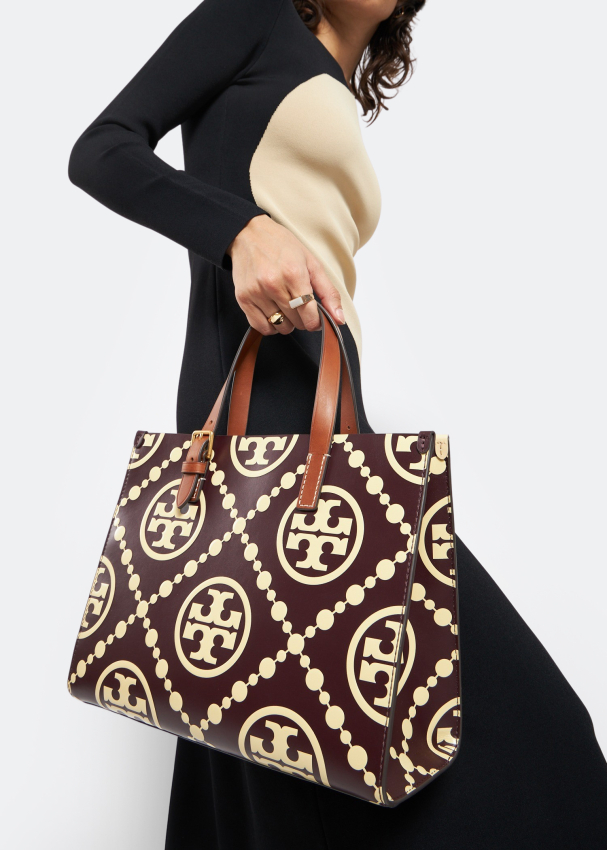 Tory Burch T monogram embossed small tote bag for Women - Brown in UAE ...