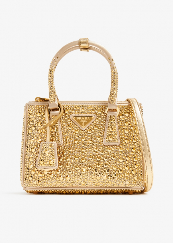 Prada Galleria crystal satin mini-bag for Women - Gold in UAE | Level Shoes