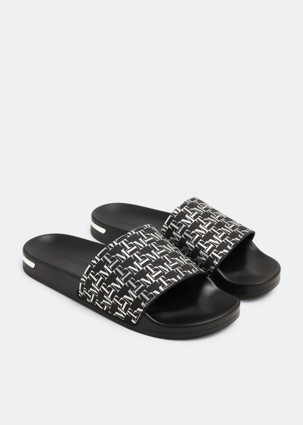 Mallet Grid silver slides for Men - Black in UAE | Level Shoes