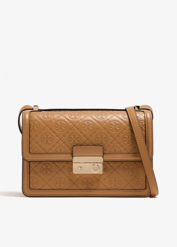 Tory Burch T Monogram leather shoulder bag for Women - Brown in UAE | Level Shoes
