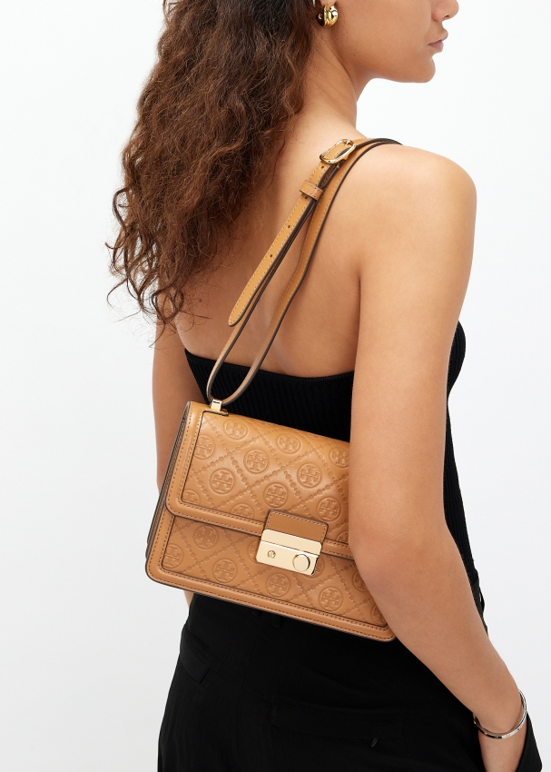 Tory Burch T Monogram leather shoulder bag for Women - Brown in UAE | Level Shoes