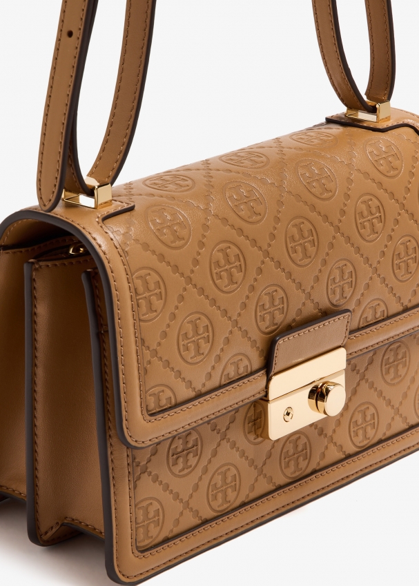 Tory Burch T Monogram leather shoulder bag for Women - Brown in UAE | Level Shoes