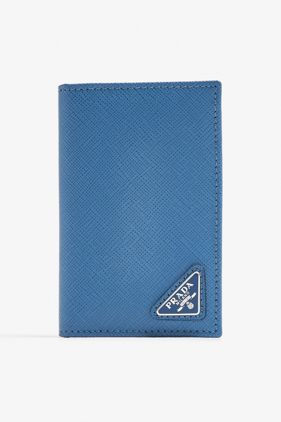 Prada Saffiano leather card holder for Men - Blue in UAE | Level Shoes