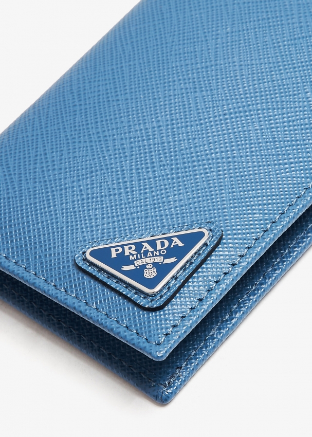 Prada Saffiano leather card holder for Men - Blue in UAE | Level Shoes
