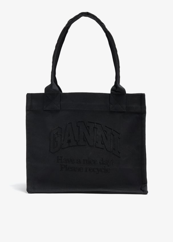 Ganni Large easy shopper tote bag for Women - Black in UAE | Level Shoes