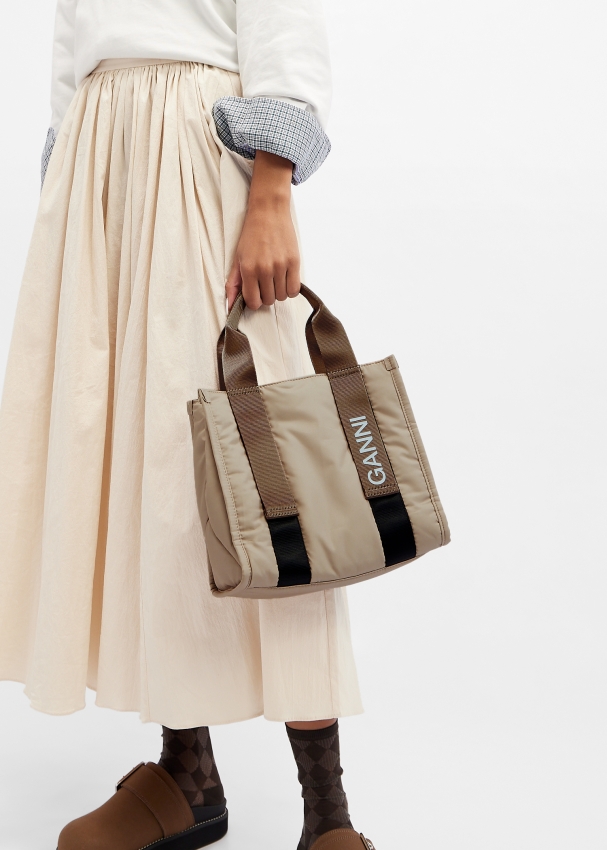 Ganni Small Tech tote bag for Women - Beige in UAE | Level Shoes