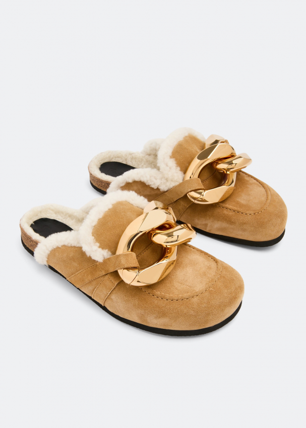 JW Anderson Shearling Chain slippers for Men - Brown in UAE | Level Shoes