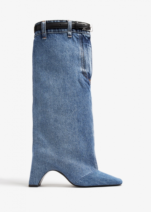Coperni Denim open knee bridge boot for Women - Blue in UAE | Level Shoes