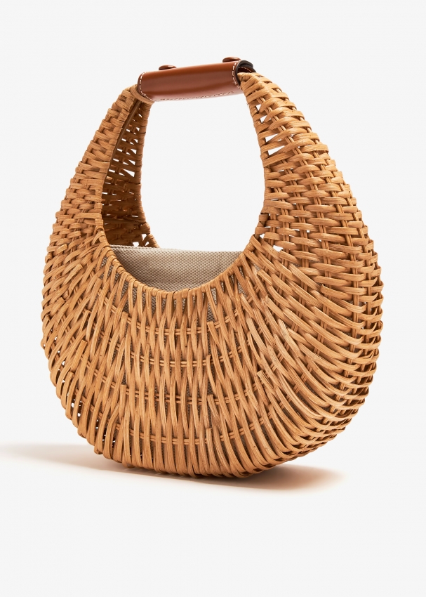 STAUD Mini Moon wicker bag for Women - Beige in UAE | Level Shoes