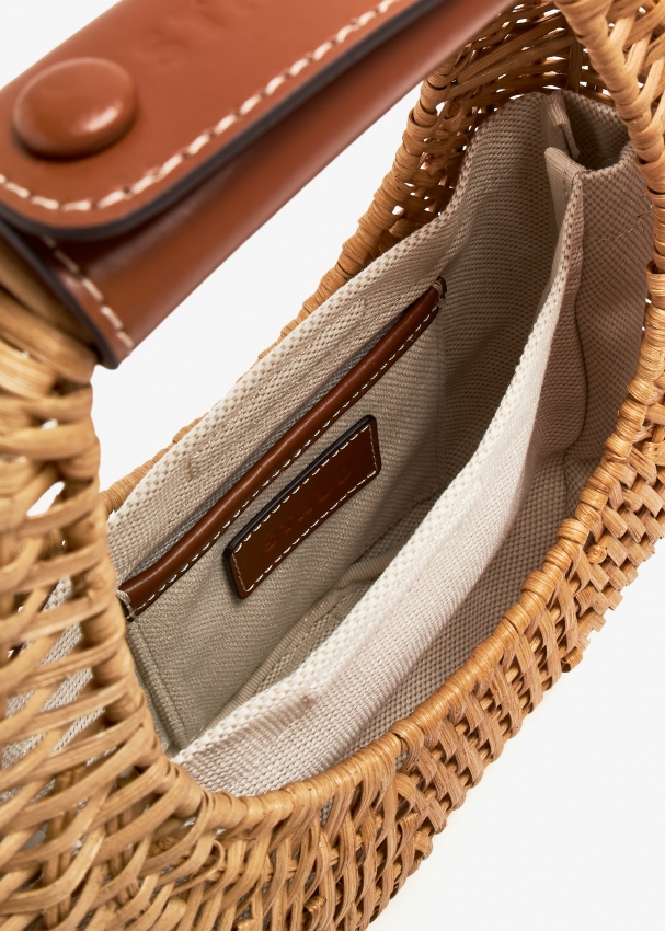 Staud Mini Moon wicker bag for Women - Beige in UAE | Level Shoes