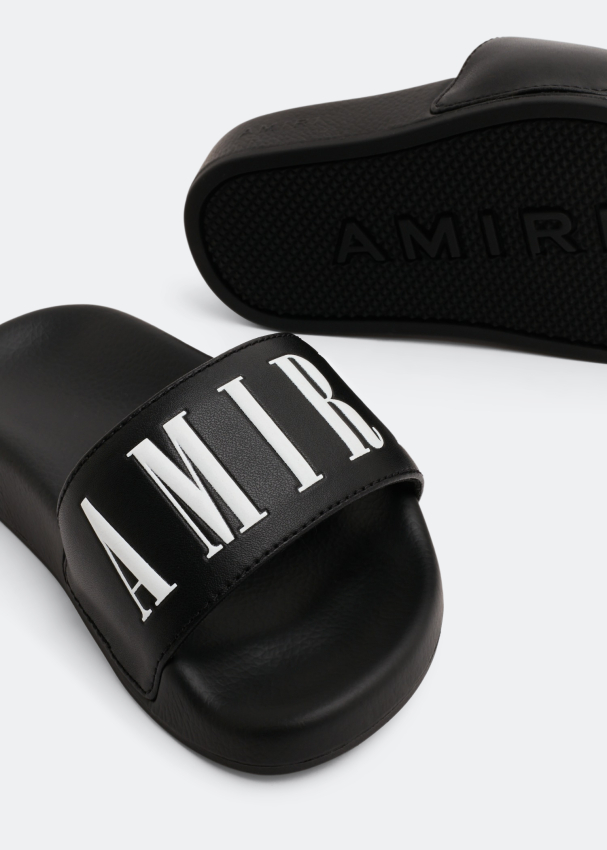 AMIRI Logo pool slides for Boy - Black in KSA | Level Shoes