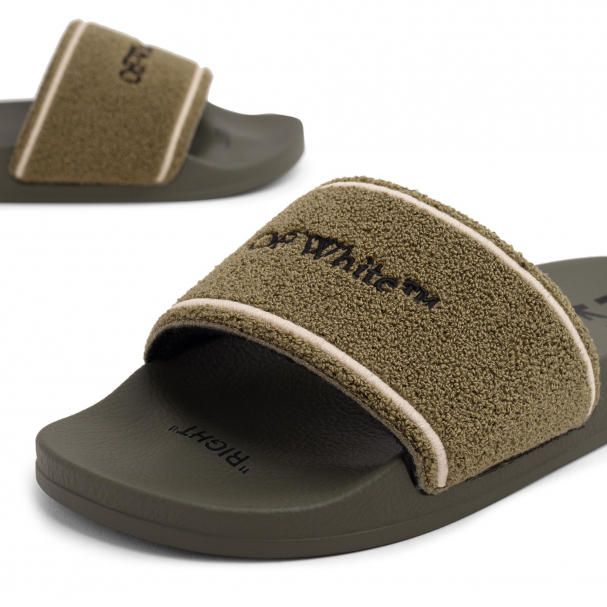Off-White Embroidered Towel slides for Men - Green in UAE | Level Shoes
