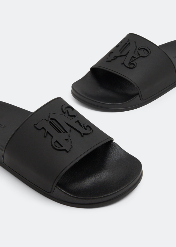 Palm Angels Monogram pool slides for Men - Black in KSA | Level Shoes
