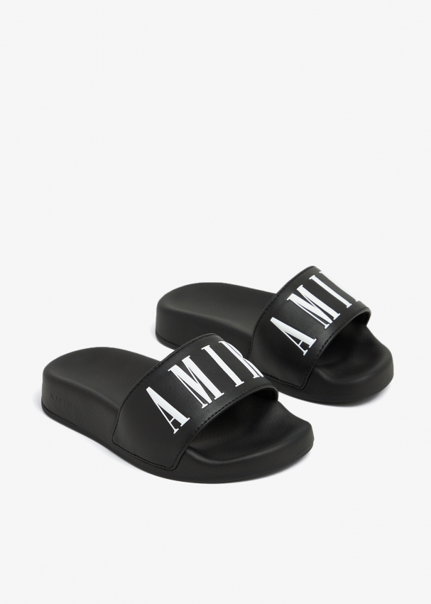 AMIRI Logo pool slides for Boy - Black in Kuwait | Level Shoes