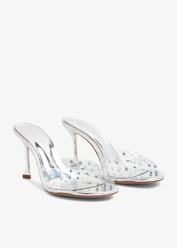 Schutz Clear crystal mules for Women - Silver in KSA | Level Shoes
