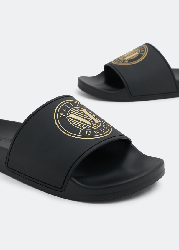 Mallet Barnsbury crest logo slides for Men - Black in UAE | Level Shoes
