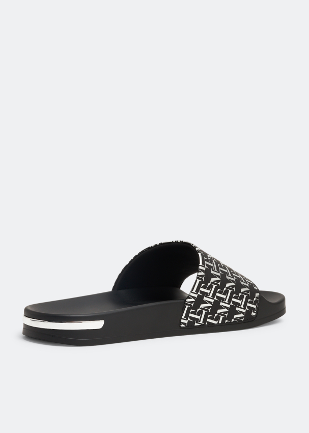 Mallet Grid silver slides for Men - Black in UAE | Level Shoes