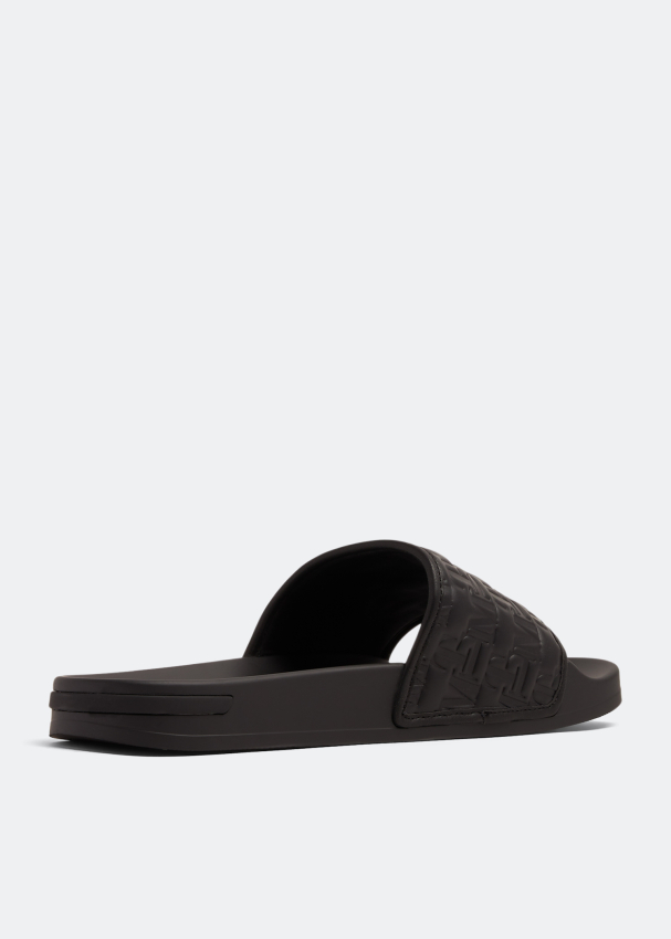 Mallet Grid Midnight leather slides for Men - Black in UAE | Level Shoes