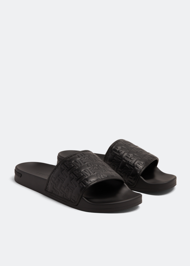 Mallet Grid Midnight leather slides for Men - Black in UAE | Level Shoes